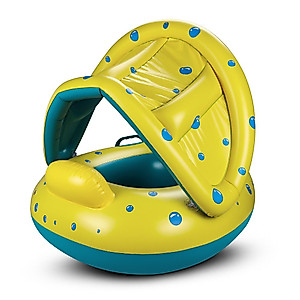 Baby Pool Float, Topist Baby Inflatable Swimming Ring with Adjustable Sun Shade CaBaby Pool Float, Rinopy Safety Seat for Age 6-36 Months Toddlers with Carry Bag