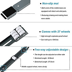 koutey 37" Moving Dollys with Wheels Adjustable Furniture Dolly Appliances Dolly Washing Machine Stand Refrigerator Base Moving Cart Flat Dolly Piano Dolly