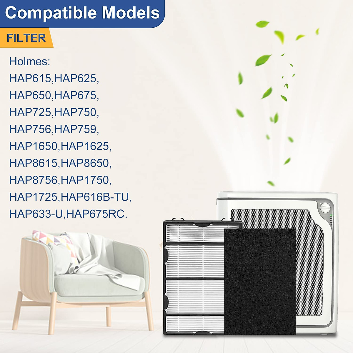 HAPF600 HEPA Filter Replacement for Holmes HAPF600 Air Puri-fier, 4 HEPA Filter + Carbon Pre-filters, Part#HAPF600 HAPF600D HAPF600D-U2 HAP615 HAP625 HAP650 HAP725 HAP750