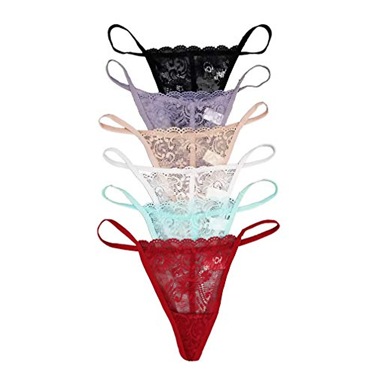 Vision Underwear 6 Pack Sexy Floral Lace G-String Thong Panties L266 (Medium)