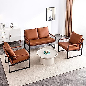 FANYE Modern Upholstered 2 Seaters Soft Love, Accent Deep Seat Loveseat Double Sofa & Couch for Home Office Apartment Small Space Living Room Furniture Set Sectional, Brown PU Leather 48" W