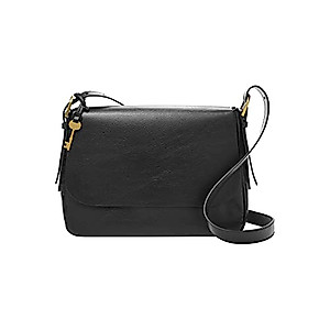 Fossil Women's Harper Eco-Leather Large Flap Crossbody Purse Handbag, Black (Model: ZB1568001)