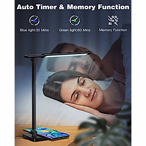 AGEARSUK LED Desk lamp, Desk Lamp with USB Charging Port for Home Office, Dimmable Desk Lamp with Wireless Charger, Eye-Caring Reading Lamps, Touch Control Study Lamps for Dorm (Adapter Included)
