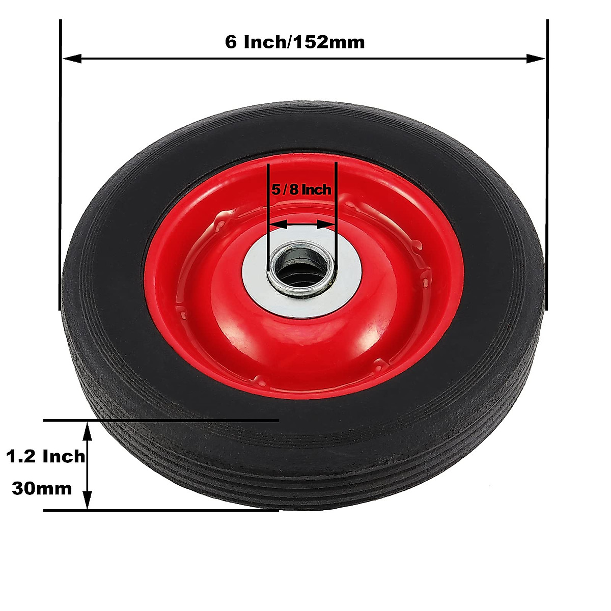 SHEUTSAN 4 Packs 6 x 1.2 Inch Solid Rubber Wheels, Hand Truck Replacement Tire with Ball Bearing, 1.25 Inches Offset Hub and 5/8 Inch Axle Diameter, 350 lbs Load Capacity