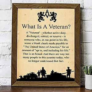 "What Is A Veteran"-Patriotic Wall Art Sign -8 x 10" USA Military Silhouette Poster Print- Ready to Frame. Perfect Decor for Home-Office-Shop-Restaurants. Show Your Gratitude For Our Veterans.