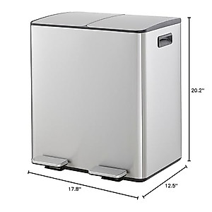 Casa Andrea Milano 10-Gallon Hands-Free Dual Compartment Recycling Kitchen Step Trash Can with Soft-Close Lid, Plastic Inner Buckets