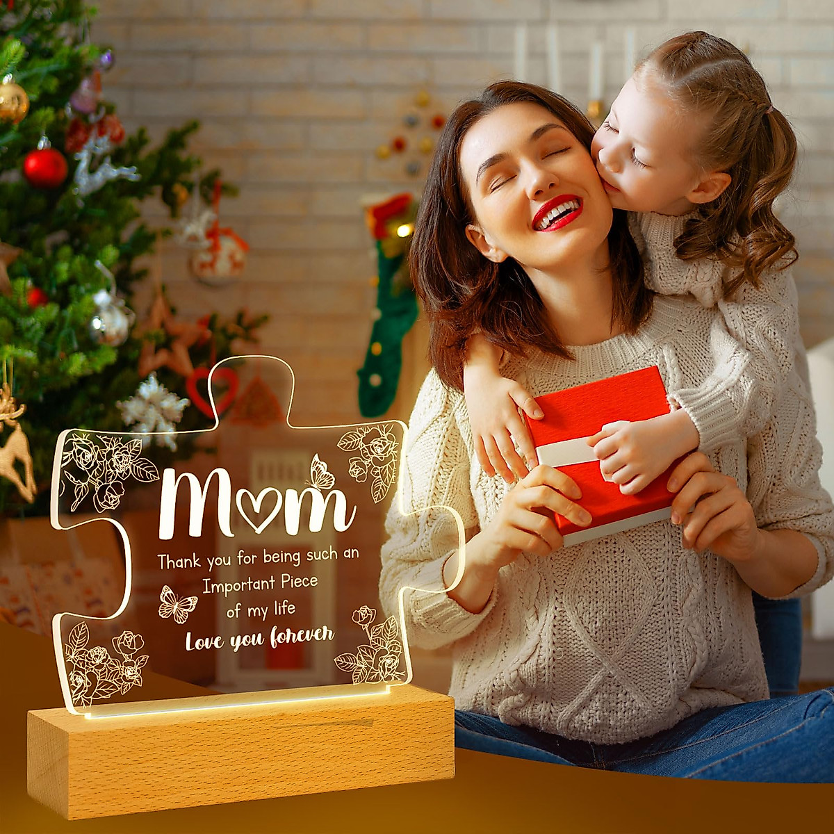 Gifts for Mom - Birthday Gifts for Mom Engraved Night Light Lamp, Mom Christmas Gifts with Wooden Base, Mom Gifts from Daughter Son, Presents for Mom Mother, New Mom, Mother in Law, Ideas