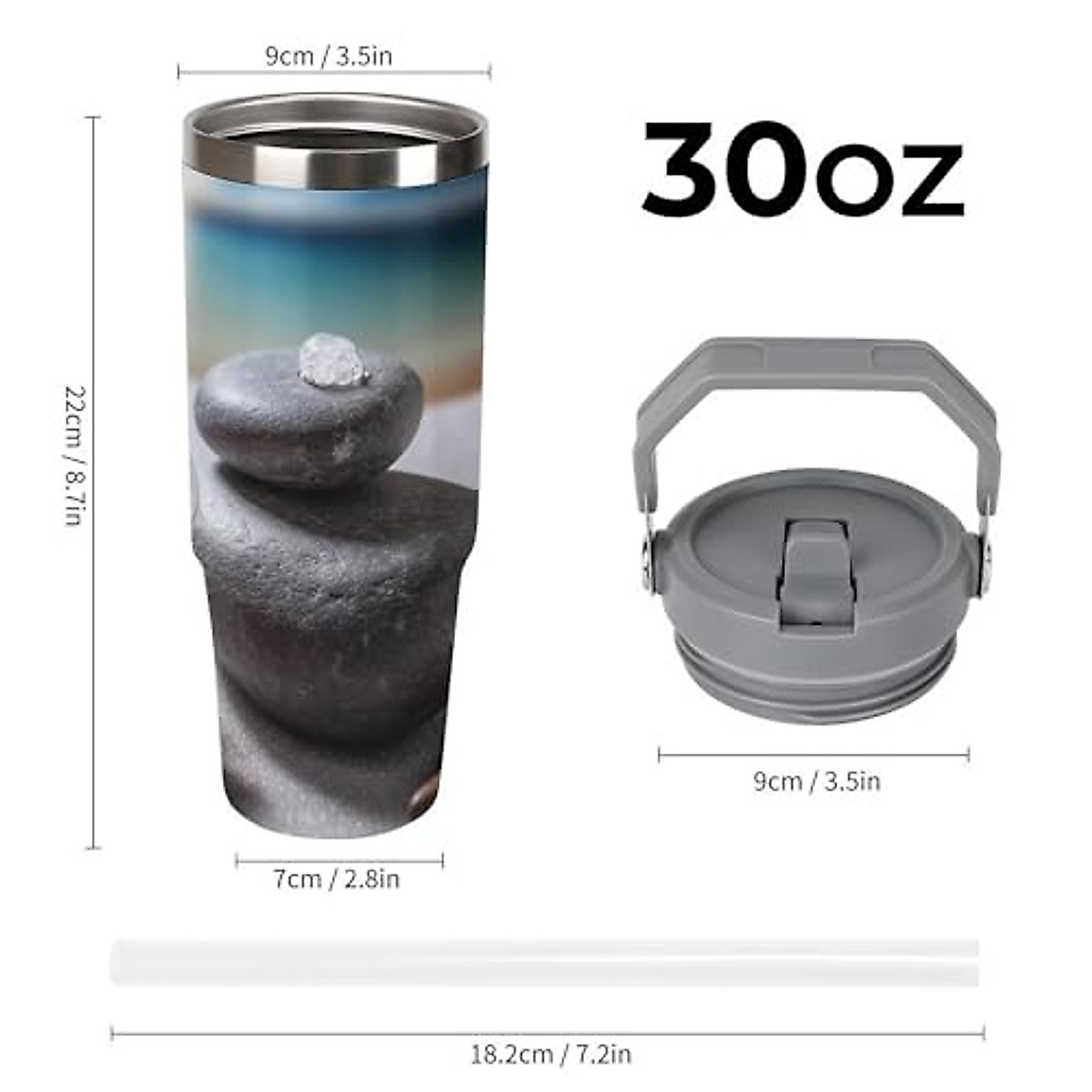 BWQJKUO Large Capacity Car Cup 30 Oz Stainless Steel Tropical Flower And Zen Stone Printed Travel Mug Leak-proof Flip Straw Tumbler with Handle,keeps Cold Or Ho