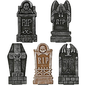 Sunnyglade Set of 5 Pack Halloween Foam RIP Graveyard Tombstones for Halloween Lawn Yard Decorations