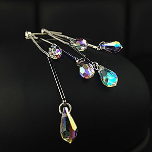 SBLING Platinum-Plated Color Change Multi-Teardrop Earrings Made with Aurora Borealis Austrian Crystals (5.3 cttw)