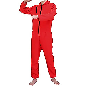Angelaicos Unisex Red Jumpsuits Mask Costume Halloween Party Coverall (Large, Full Set)