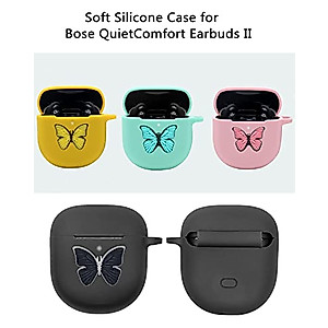 Case for Bose QuietComfort Earbuds II 2022, Cute Cartoon Butterfly Charm Soft Silicone Skin Women Girls Men Protective with Fun Cool Keychain for Bose Earbuds ii Case (Black)