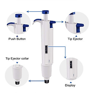 FOUR E'S SCIENTIFIC 1-5ml High-Accurate Single-Channel Adjustable Pipettes with 24pcs 5ml Pipette Tips