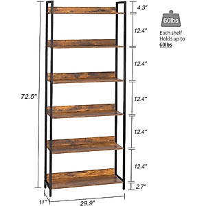 VTSHU 6-Tier Tall Bookshelf, Strong and Durable,Adjustable,for Industrial Bookcase with Open Shelves, Large Book Shelf for Living Room, Home Office