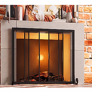 Fire Beauty Fireplace Screen, Wrought Iron Mesh, Baby Safe Spark Guard Protector with 2-Doors Large Flat Guard Screens (37.8 x 30.7 Inch)
