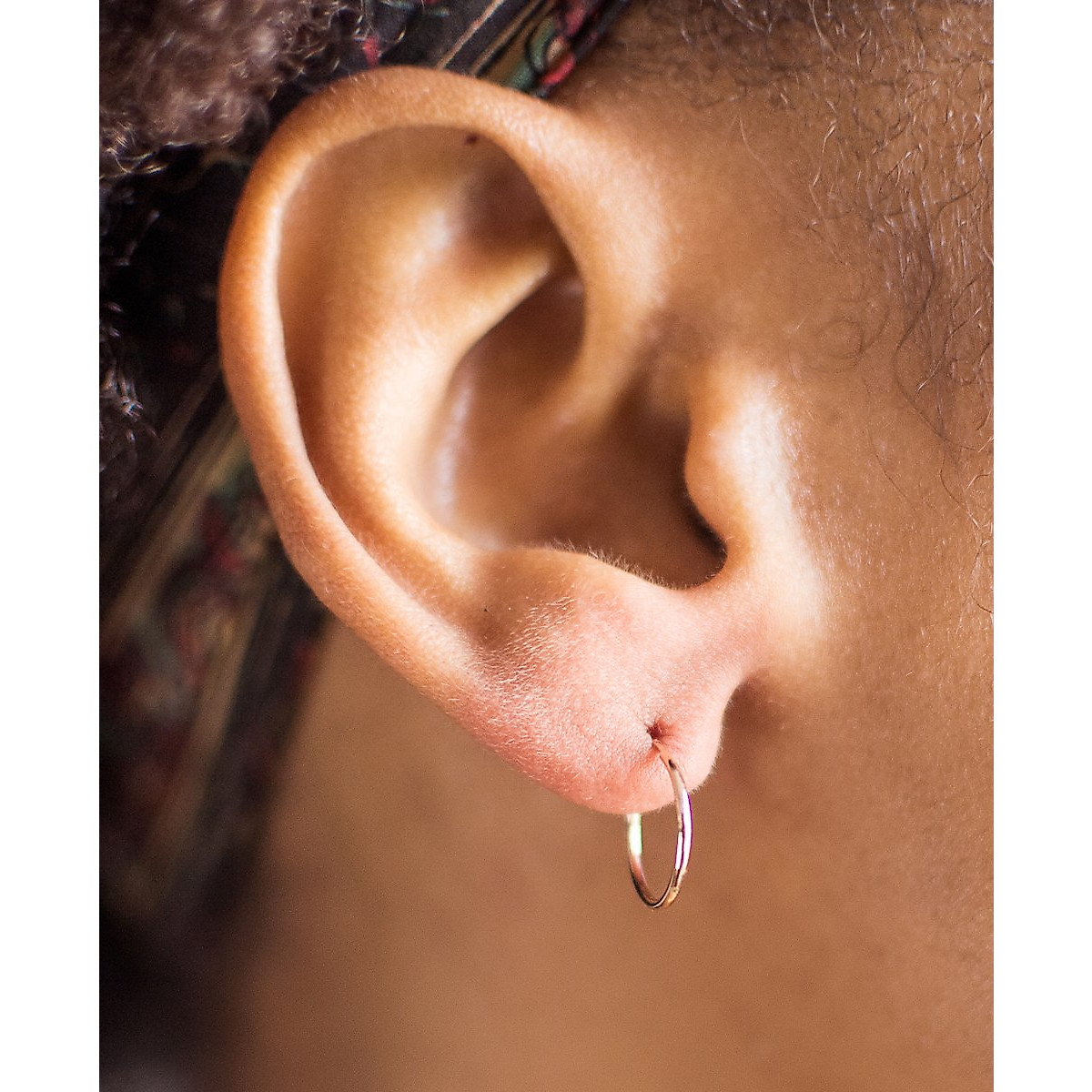 Tiny 14K Gold Thin Continuous Endless Hoop Earrings (1mm Tube) (12mm - Rose Gold)