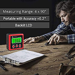 Neoteck Digital Angle Finder, Backlight LCD Digital Angle Gauge Protractor Inclinometer Bevel Box, Magnetic Base, Data Hold, IP54 Dust and Water Resistant- Red