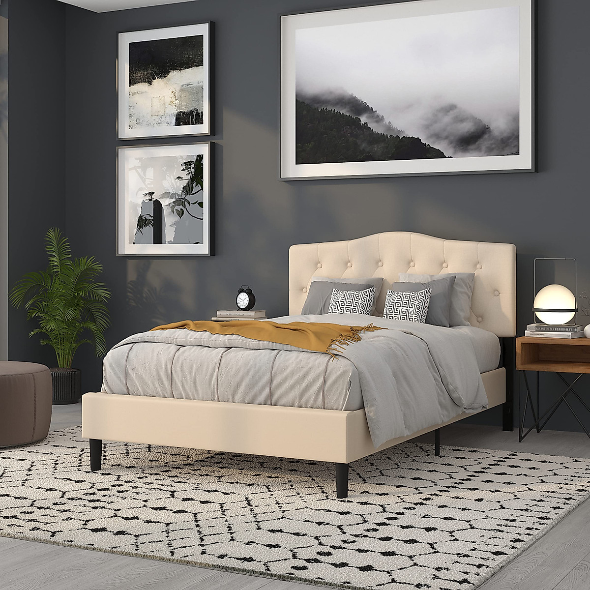 Flash Furniture Cambridge Tufted Upholstered Full Size Headboard in Beige Fabric