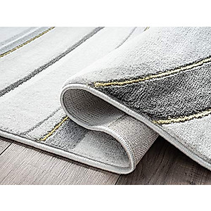 Abani Grey & White Rugs Modern Linear Design Bedroom Rug, Contemporary Line Art 5'3" X 7'6" (5x8) Non-Shed Area Rug