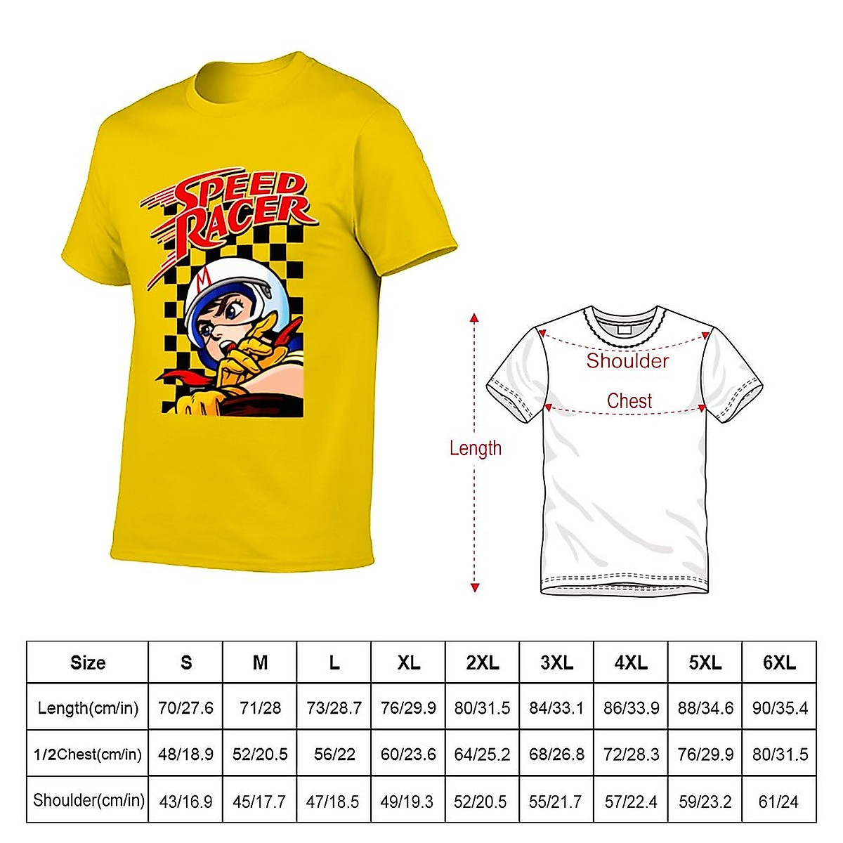 COROBAN Men's Go Speed Racer Classic Sports Tshirts Anime Tee Yellow L