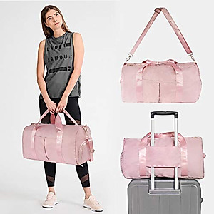 ICEIVY Gym Duffle Bag Dry Wet Separated Gym Bag Sport Duffle Bag Training Handbag Yoga bag with Extra Drawstring Backpack (pink) Large