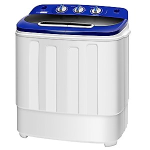 VIVOHOME Electric Portable 2 in 1 Twin Tub Mini Laundry Washer and Spin Dryer Combo Washing Machine with Drain Hose for Apartments 13.5lbs Blue & White
