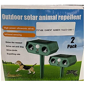 2 Pack Ultrasonic Animal Repellent Solar Powered Animal Deterrent Outdoor Waterproof Cat Repellent with Flash Light Motion Sensor to Keep Cat Deer Squirrel Raccoon Rabbit Skunk Dog Out of Yard