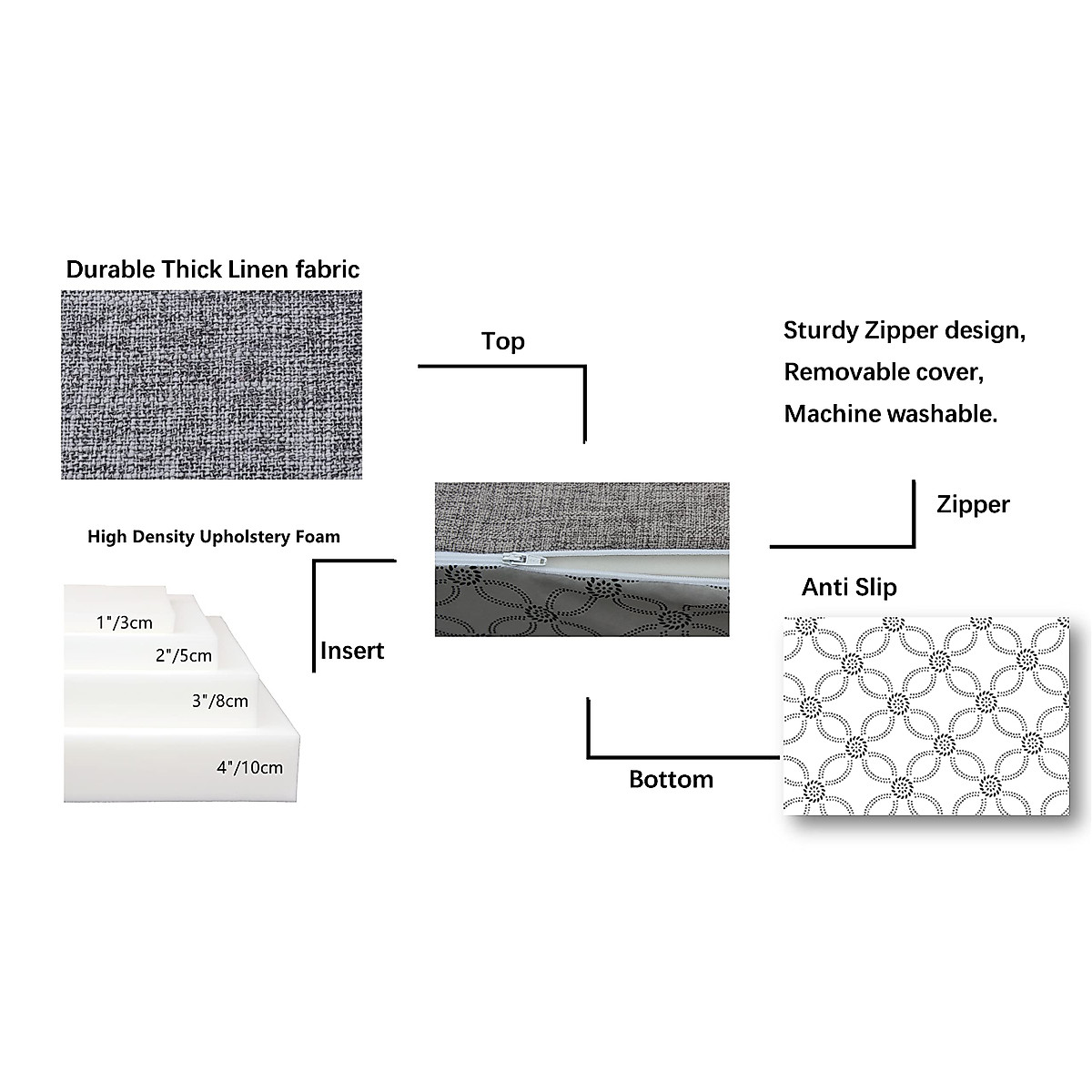 Ginsimar Custom Bench Cushion Indoor/Outdoor, Patio Cushion, Piano Bench Cushion, Bench Pad, Bay Window Cushion, Chair Pads, Sofa Cushion, Window Seat Pad (Light Gray,Custom)