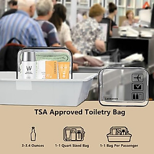 Lermende 3pcs TSA Approved Toiletry Bag with Zipper Travel Luggage Pouch Carry On Clear Airport Airline Compliant Bag Travel Cosmetic Makeup Bags for Men Women (Black)