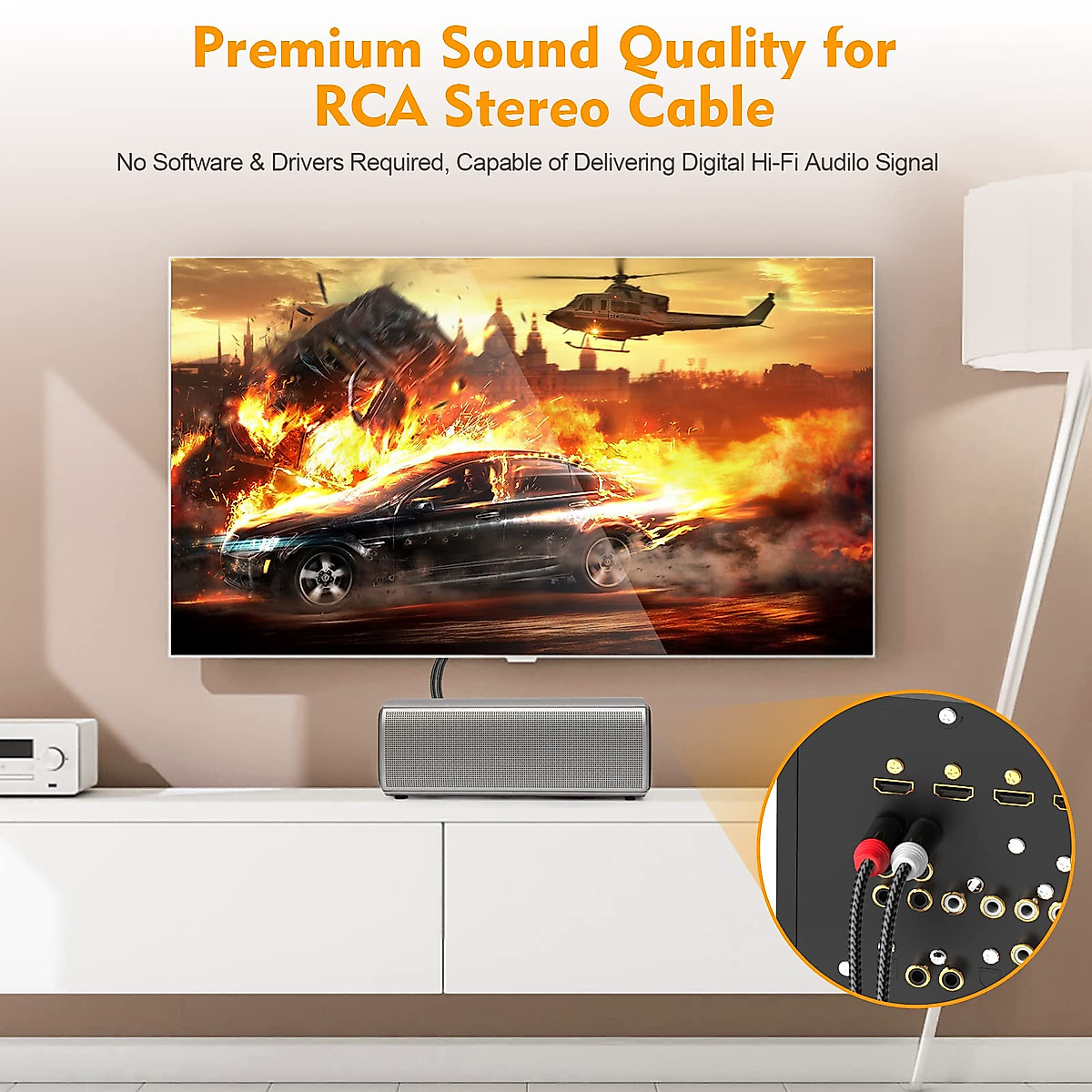 HOSONGIN RCA Cables 20ft 2 Pack[Hi-Fi Sound, Nylon Braided, Shielded], 2-Male to 2-Male RCA Audio Stereo Subwoofer Cable Auxiliary Cord for Home Theater, HDTV, Amplifiers, Hi-Fi Systems, Speakers