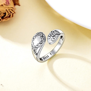 PROESS Sterling Silver Spoon Ring with Oxidized Open Wrap Ring Spoon Ring for Women Girls Couple, Size 7