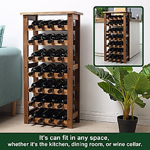 everous Wooden Wine Rack, 7 Tire Floor Wine Storage Rack, 28 Bottles Holder, Freestanding Display Rack for Kitchen, Pantry, Cellar, Natural