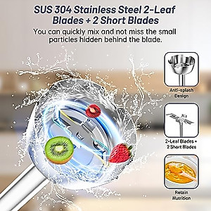 Immersion Blender 800W, 5 in 1 Hand Blender, 24 Speed and Turbo Mode Immersion Blender Handheld, Stick Blender Stainless Steel Blade with Mixing Beaker, Chopper, Whisk and Milk Frother