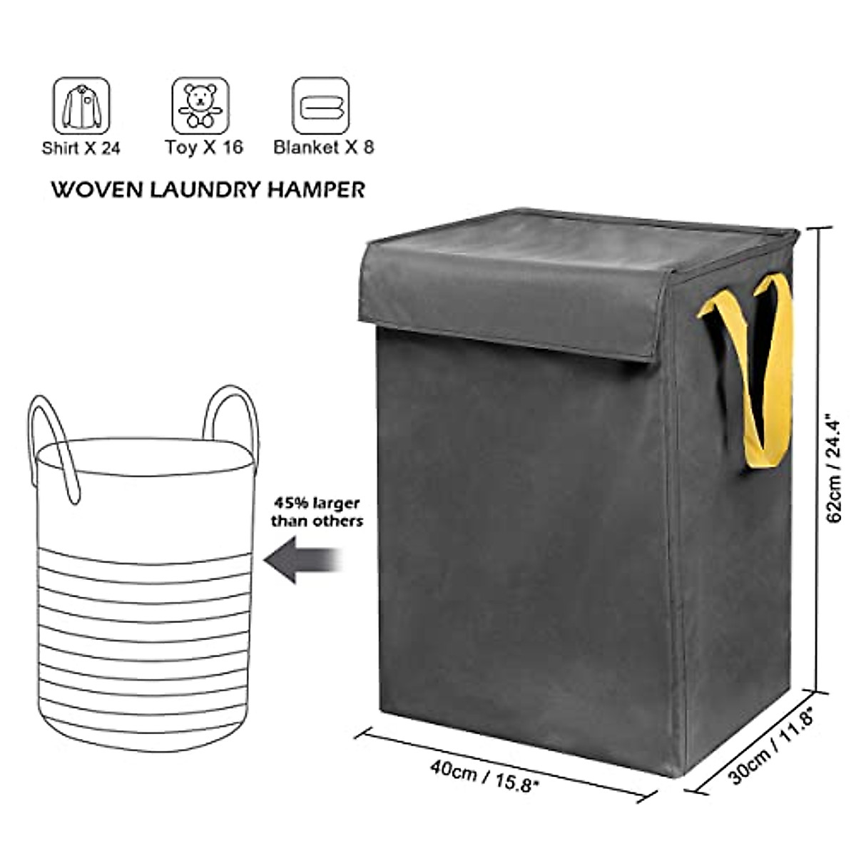 Laundry Basket,Collapsible Tall Large Dirty Clothes Laundry Hamper,Organizer Storage Bins with Carry Handles,Large Dirty Clothes Hamper For Bedroom Clothes Toys Storage with Support Stick,Lid,75L
