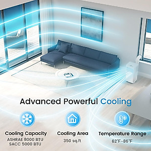 PUKAMI 8000 BTU Portable Air Conditioners,Portable AC Cools up to 350 Sq.Ft,Room Air Conditioner with Remote Control,Dehumidifier & 3-in-1 Floor Standing Air Conditioner 24Hrs Timer