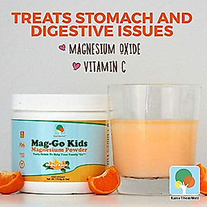 Raise Them Well Mag-Go Kids Magnesium Powder | Constipation Relief (Orange Burst) | 90 Servings per Tub