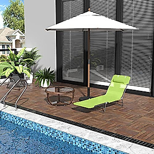 Outsunny Folding Chaise Lounge Pool Chairs, Outdoor Sun Tanning Chairs with Pillow, Reclining Back, Steel Frame & Breathable Mesh for Beach, Yard, Patio, Green