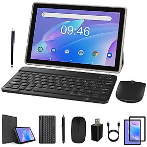 NOVOJOY NVCP20Pro 10.1-inch 1280x800 IPS HD Touchscreen Tablet with 4GB RAM, 128GB ROM, Bluetooth Keyboard, Mouse, and Protective Cover - Black