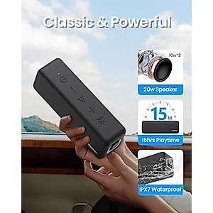 Raymate Bluetooth Speakers, 20W IPX7 Waterproof Speaker Wireless Bluetooth-V5.0, HiFi Stereo Sound, 1000mins Playtime, Portable Speaker for Outdoor