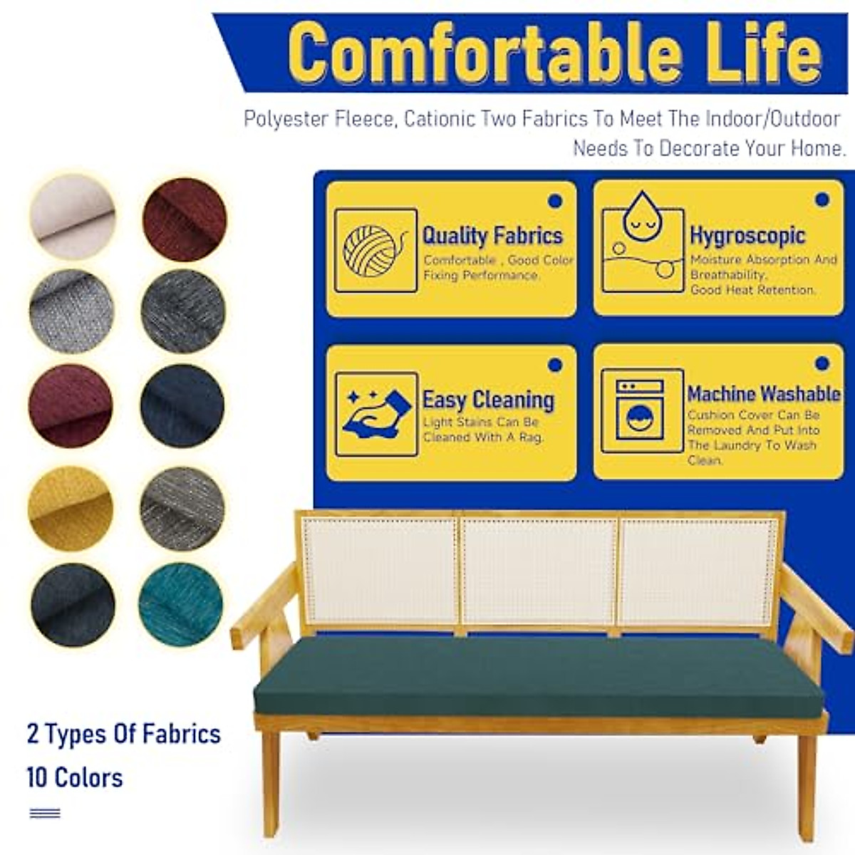 ROFIELTY Bench Cushion 45 inch, Soft Comfortable Window Seat Cushions, Bench Cushions for Indoor Furniture, Durable Stain Resistant Outdoor/Indoor Bench Seat Cushion (45x18x3, Ink Blue)