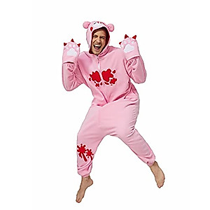 Kigrucme Unisex Adult Cartoon Onesie Pajamasr One Piece pink Bear Animal Costume Halloween Cosplay Homewear Anime Costume(pink,l)
