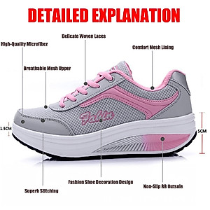 Lymphvity Womens lace-up Walking Shoes Arch Support Breathable Wedge Platform Sneakers Low-top Casual Light Weight Orthotic Sneakers for Plantar Fasciitis (5,Mesh-Pink,Female)