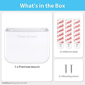TotalMount Hole-Free Remote Holder – Eliminates Need to Drill Holes in Your Wall (for 2 or 3 Remote Controls – White – Quantity 1)