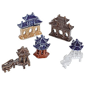 Yardwe 5 Pcs Ceramic Pavilion Ornaments Japanese Decor for Home Pavilion Shape Landscape Decor Mini Fairy Cottage House Reptilians Models Mini Pavilion Statue Decor Glass Lantern Ceramics