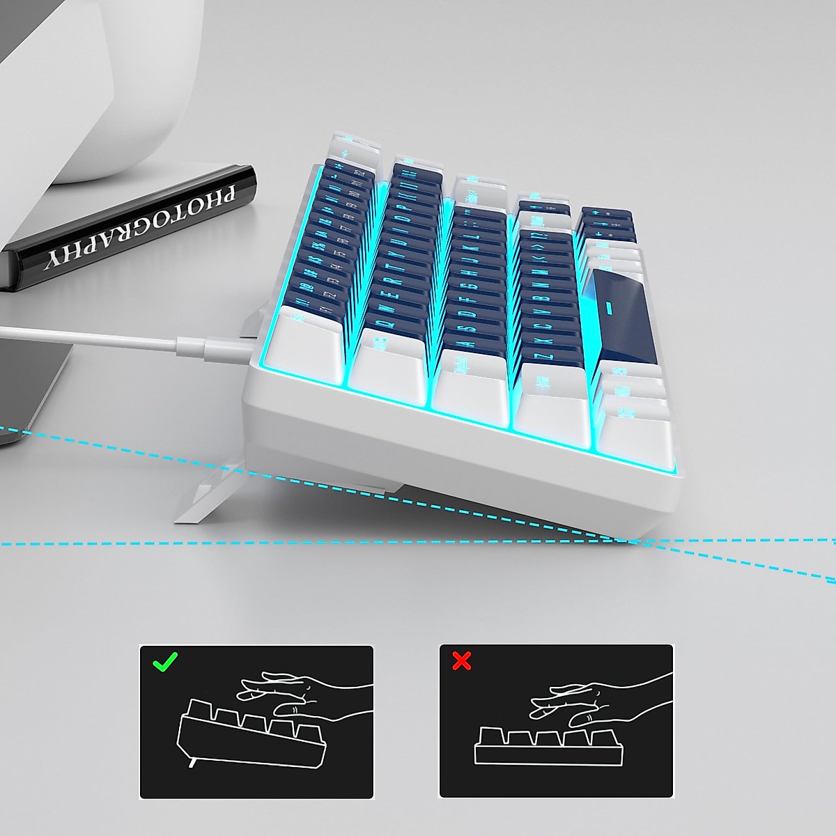 MageGee Portable 60% Mechanical Gaming Keyboard, MK-Box LED Backlit Compact 68 Keys Mini Wired Office Keyboard with Blue Switch for Windows Laptop PC Mac - Blue/White