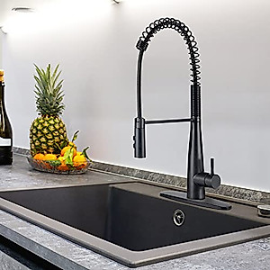 OYMOV RV Kitchen Faucet w/Pull Down Sprayer - Single Handle High Arc Spring Kitchen Sink Faucet for 1 or 3 Hole, RVs, Fifth Wheels, Motor Homes, Travel Trailers, Campers, Boats, Matte Black