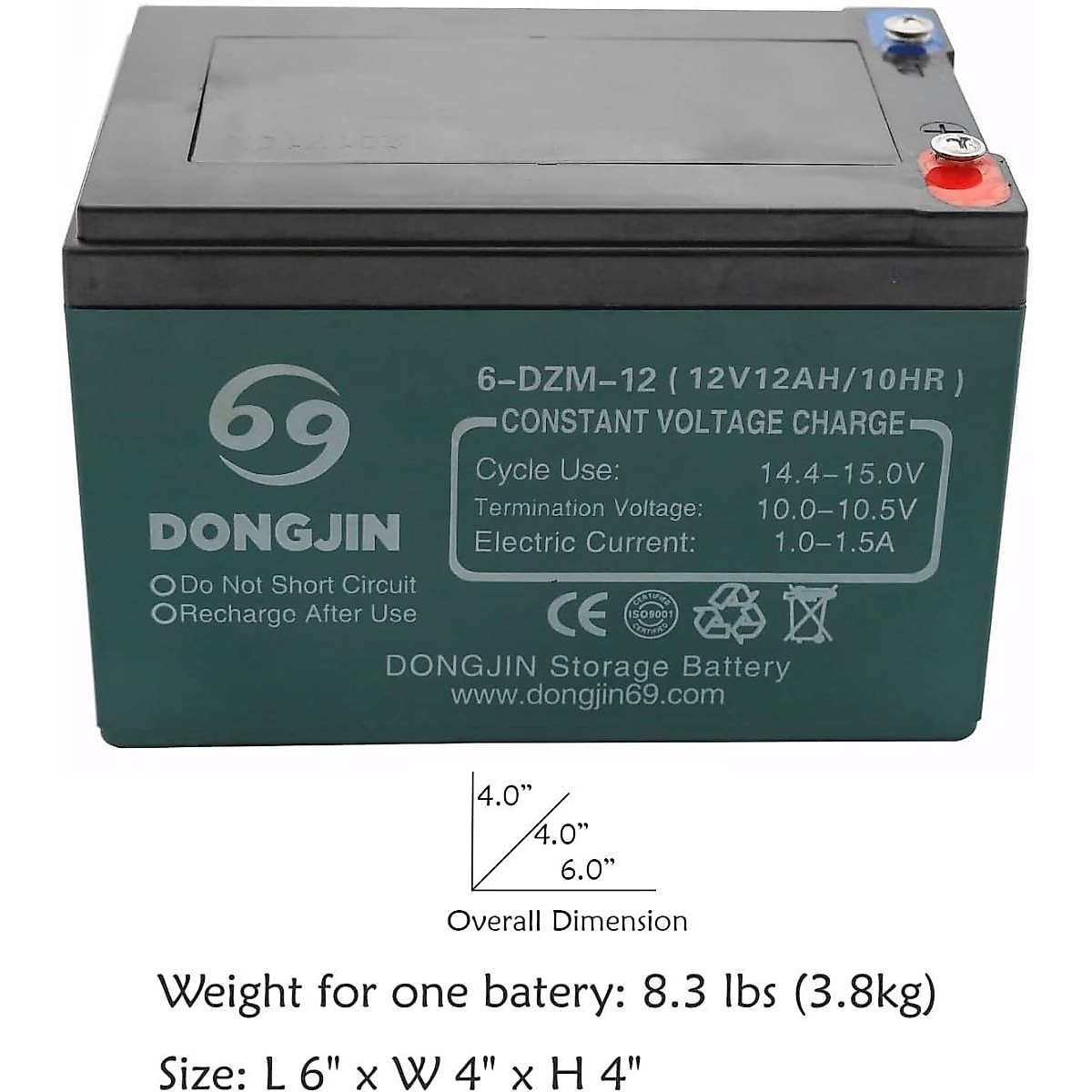 YC Yier 6-DZM-12 12V 12Ah Motorcycle Rechargeable Battery for Electric Bike Mobility Scooter Go Kart ATV Pit Dirt Bike Razor Quad E Bike Buggy Lawn Mower (Four Pack of 12v 12ah Battery with 48V ch)