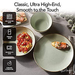 Riverside 12-Piece Dinnerware Set for 4 - Hand Crafted Plates and Bowls Dish Set, Ceramic Stoneware Dinner Set, Microwave & Dishwasher Safe Dishware - Sage Green