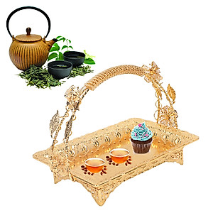 Pwshymi Coffee Serving Tray, Vintage Style Serving Tray Sturdy Zinc Alloy Elegant Metal Serving Gold Tray for Home Bar Cafe Kitchen Dining Entertaining Dinnerware Serveware Servi