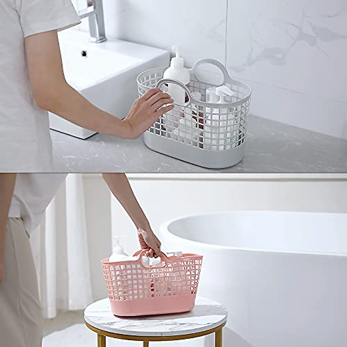 rejomiik Portable Shower Caddy Basket, Plastic Storage Soft Carry Tote with Handles Drainage Organizer Toiletry Bag Box for Bathroom, College Dorm Room Essentials, Kitchen, Camp, Gym - Blue